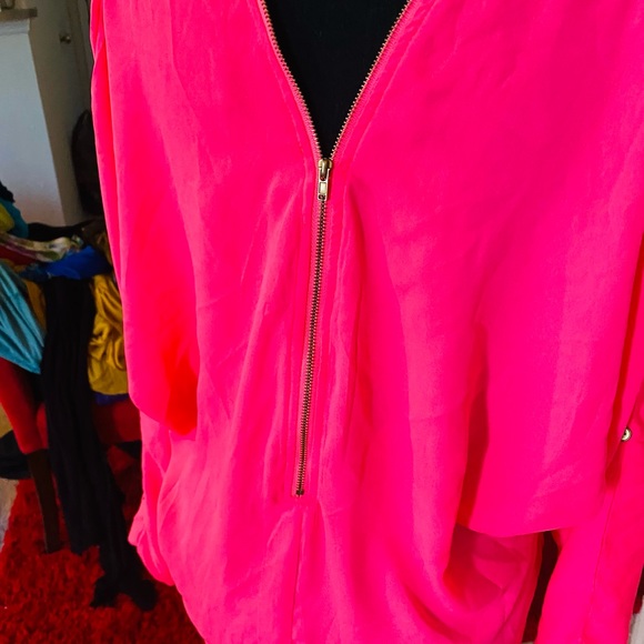 Tops | Pink Full Zipper Front And Back Top | Poshmark
